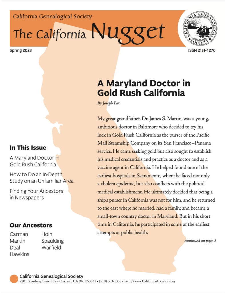 The California Nugget is here! | California Genealogical Society